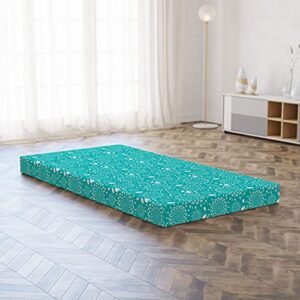 Ambesonne Turquoise Foldable Mattress, Stalks and Dots Vintage, 74.8" x 39.4", Turquoise White