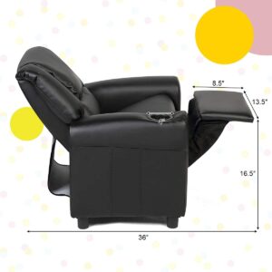 GLACER Kids Recliner with Cup Holder, Children Recliner Chair with Ergonomic Armrest & Padded Backrest, Toddler Armchair for Boys & Girls, 3+ Age Group (Black)