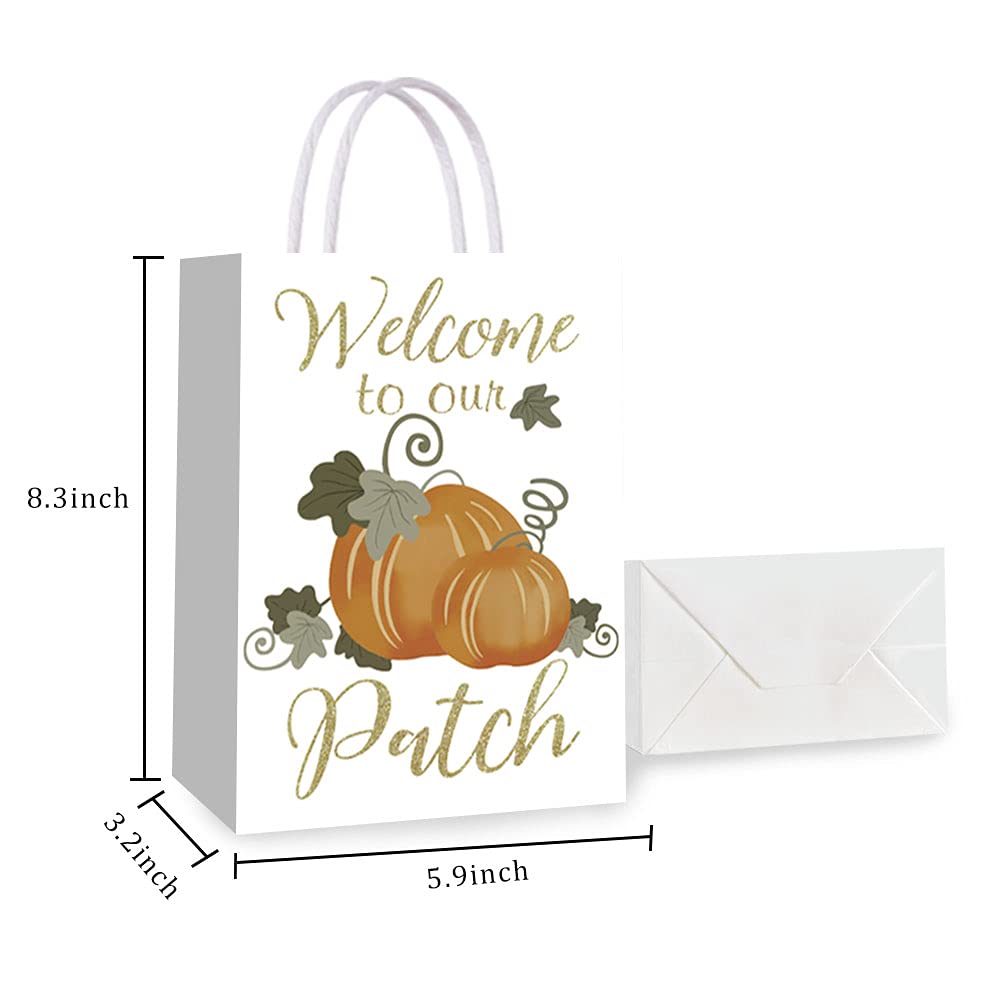 16 Piece Pumpkin Gift Paper Bags, Fall Candy Grocery Bags With Handle Great for Fall Themed Welcome to Our Patch Party Supplies