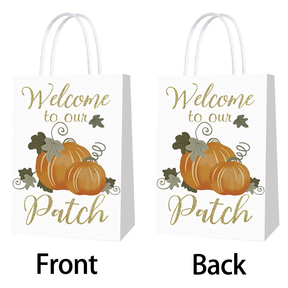 16 Piece Pumpkin Gift Paper Bags, Fall Candy Grocery Bags With Handle Great for Fall Themed Welcome to Our Patch Party Supplies