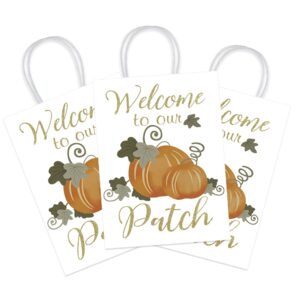 16 Piece Pumpkin Gift Paper Bags, Fall Candy Grocery Bags With Handle Great for Fall Themed Welcome to Our Patch Party Supplies