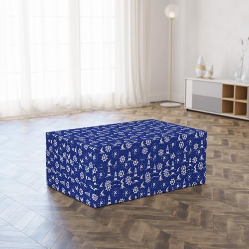 Ambesonne Lighthouse Foldable Mattress, Maritime Silhouettes, 74.8" x 39.4", Violet Blue White