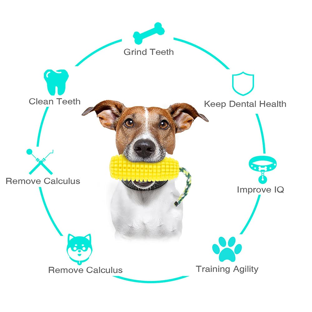 Dog Chew Toys for Aggressive Chewers Dog Corn Toothbrush Stick Teeth Cleaning Squeaky Toy with Chewing Rope for Medium Dogs Tough Dog Dental Teeth Cleaning Chew Toy (Yellow)