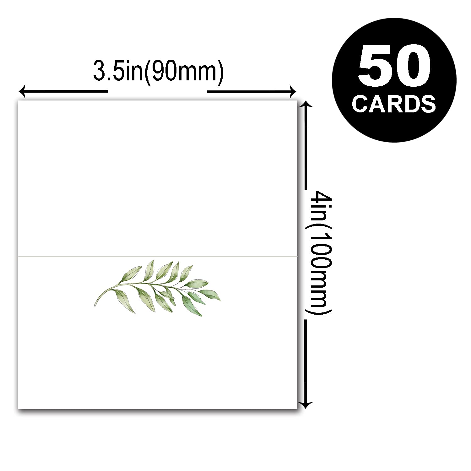 50 Pack Place Cards, Wedding Name Place Cards, Greenery Table Place Cards for Wedding or Party, Seating Place Cards for Tables, 2 x 3.5 Inches