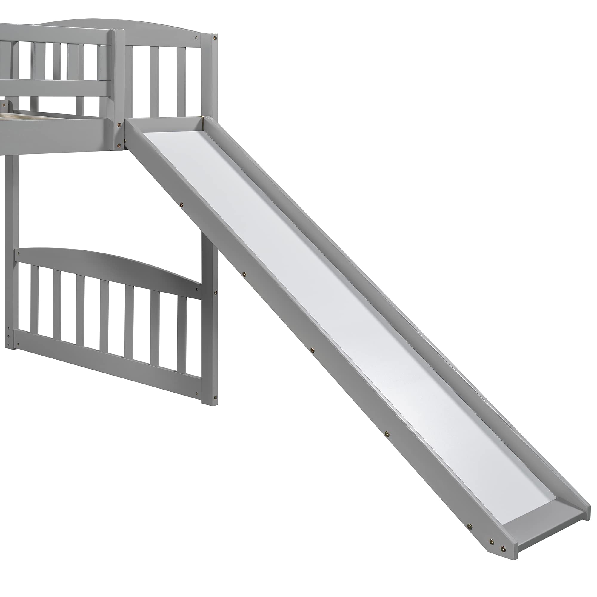 Harper & Bright Designs Twin Size Loft Bed with Slide and Stairway, Wooden Low Loft Bed with Storage for Kids Girls Boys (Gray)