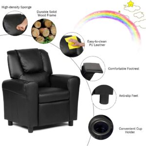 GLACER Kids Recliner with Cup Holder, Children Recliner Chair with Ergonomic Armrest & Padded Backrest, Toddler Armchair for Boys & Girls, 3+ Age Group (Black)