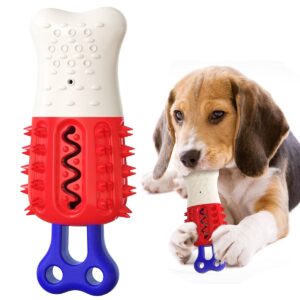 dog chew toys for aggressive chewers large breed, squeaky dog chew toy for small dogs puppies, durable tough natural rubber dog bones interactive toys for teething cleaning training , easy clean (red)