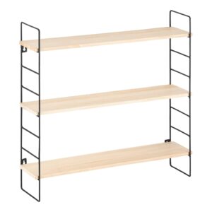 navaris wall shelf unit - wall mounted hanging pine wood and black metal shelves - 3-shelf shelving unit for bedroom living room kitchen