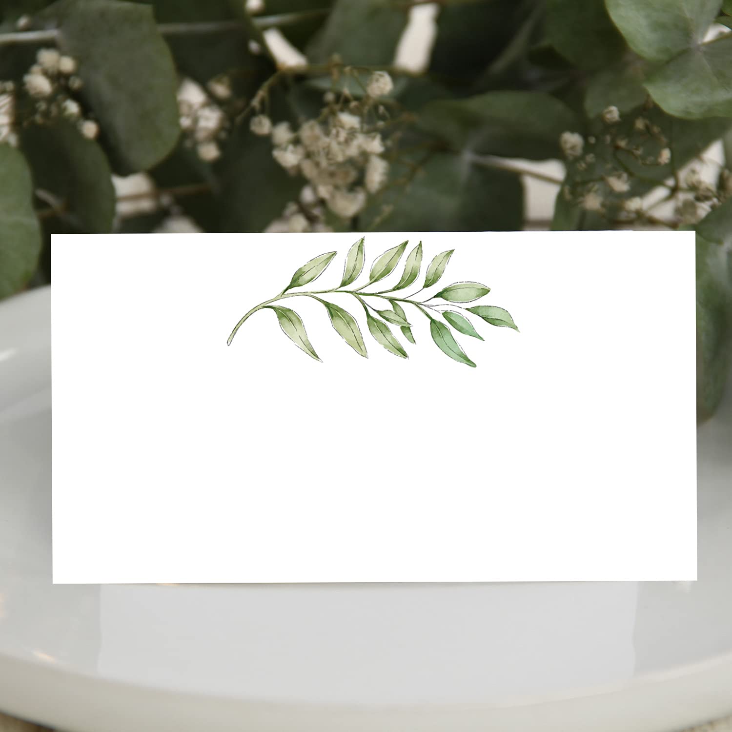 50 Pack Place Cards, Wedding Name Place Cards, Greenery Table Place Cards for Wedding or Party, Seating Place Cards for Tables, 2 x 3.5 Inches