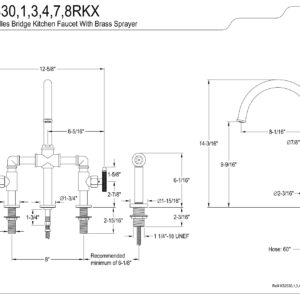 Kingston Brass KS2338RKX Webb Two-Handle 4-Hole Deck Mount Bridge Kitchen Faucet with Knurled Handle and Brass Side Sprayer in Brushed Nickel