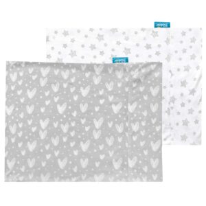 biloban organic cotton youth pillowcase 2 pack, (pillowcase only) kids pillowcase for sleeping fit pillow sized 16" x22“, envelope travel pillowcase for girl boy, gray heart & white star