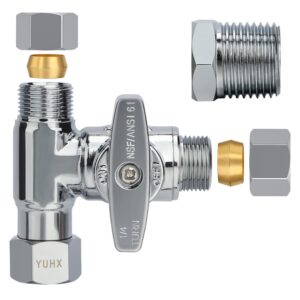 YUHX Brass Angle Stop Add-A-Tee Valve for TOTO Washlet Bidet and Handheld Sprayer, 3/8 Inch Compression Shut Off 3 Way Diverter Connector, 3/8"x3/8"x3/8" or 1/2" Toilet T Adapter