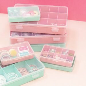 Craftelier - Organizer Box with 17 Compartments for Cardmaking, Scrapbooking and Craft Supplies | Dimensions 26.5 x 17.8 x 4.2 cm (10.4“ x 7” x 1.65") - Transparent and Turquoise Color