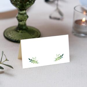 50 Pack Greenery Place Cards, Wedding Name Place Cards, Table Place Cards for Wedding or Party, Seating Place Cards for Tables, 2 x 3.5 Inches