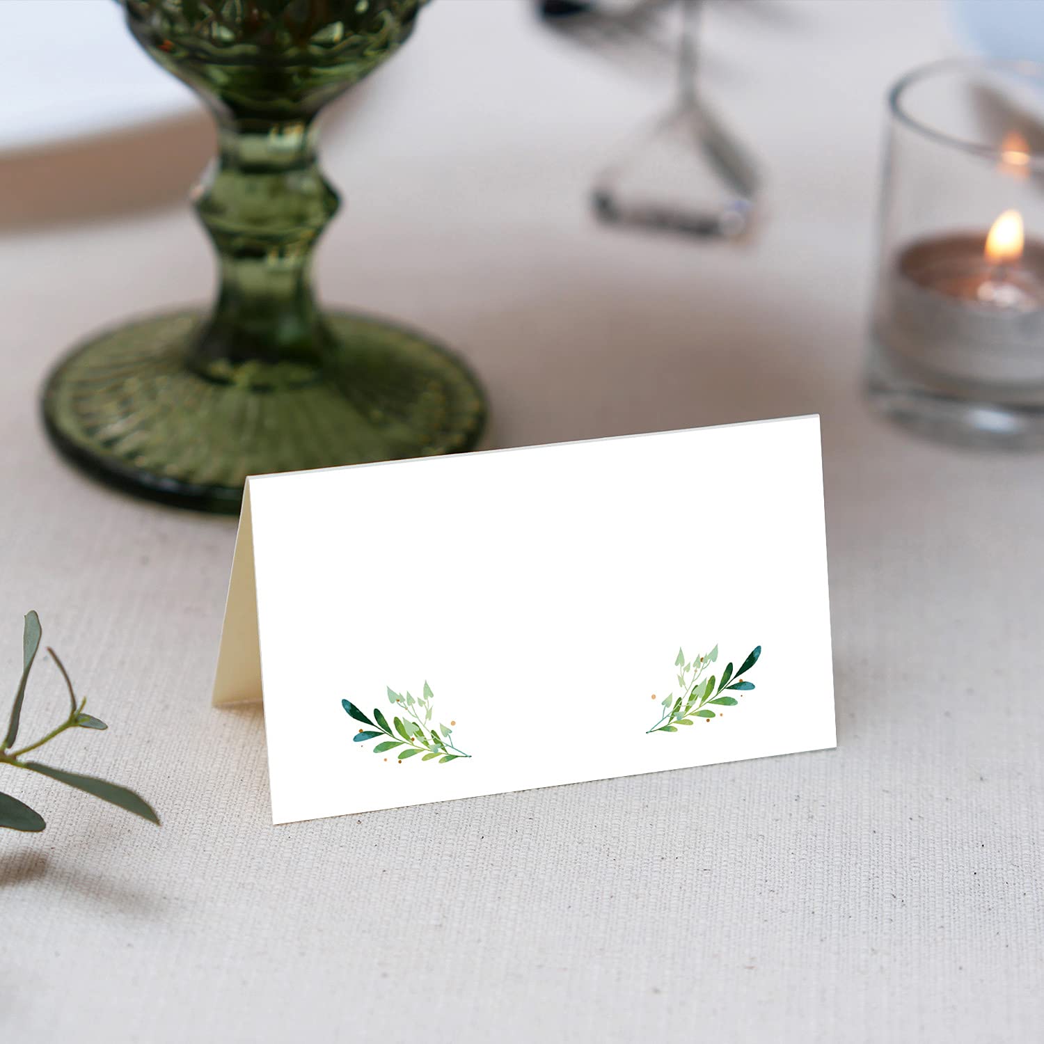 50 Pack Greenery Place Cards, Wedding Name Place Cards, Table Place Cards for Wedding or Party, Seating Place Cards for Tables, 2 x 3.5 Inches