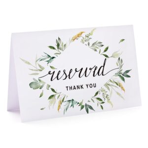 greenery reserved signs for weddings, parties, receptions, restaurant and celebrations, reserved signs for tables, reserved signs for wedding chairs, 10 pack, 4 x 6 inches.