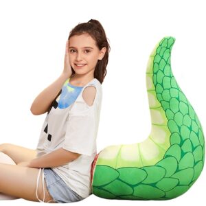 elainren fluffy dinosaur tail shape plush neck pillow soft dragon tails stuffed body pillow cartoon green dino tail plushie cushion decor/23.6''