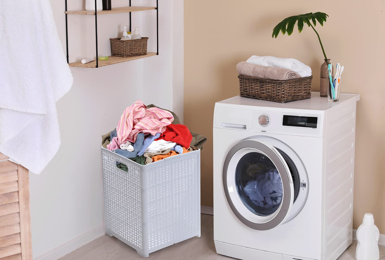 Eslite 42L Collapsible Plastic Laundry Baskets,Foldable Laundry Hamper,Pack of 2 (White)