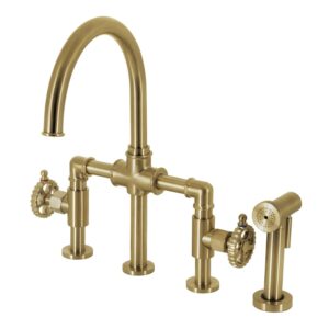 kingston brass ks2337cg fuller bridge kitchen faucet, brushed brass