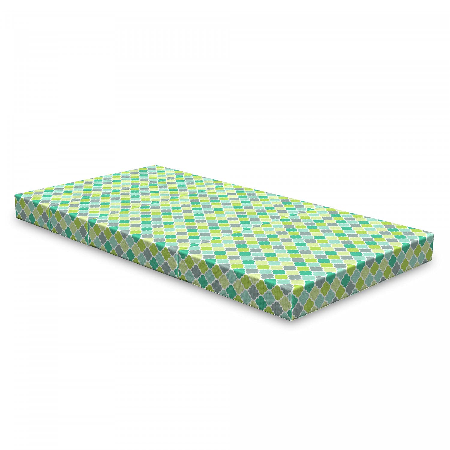 Ambesonne Teal Foldable Mattress, Vibrant Trellis Quatrefoil, 74.8" x 39.4", Multicolor