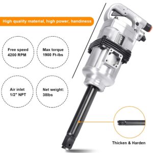 Salches 1" Air Impact Wrench Gun, Long Shank Truck Mechanics with Carry Case for Commercial Home Use, Heavy Duty Pneumatic Tool