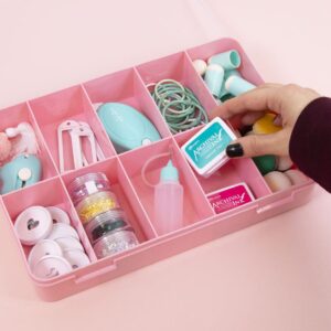 Craftelier - Organizing Box with 10 Compartments for Scrapbooking and Craft Materials | Dimensions 26.5 x 17.8 x 4.2 cm (10.4“ x 7” x 1.65") - Pink and Transparent Color