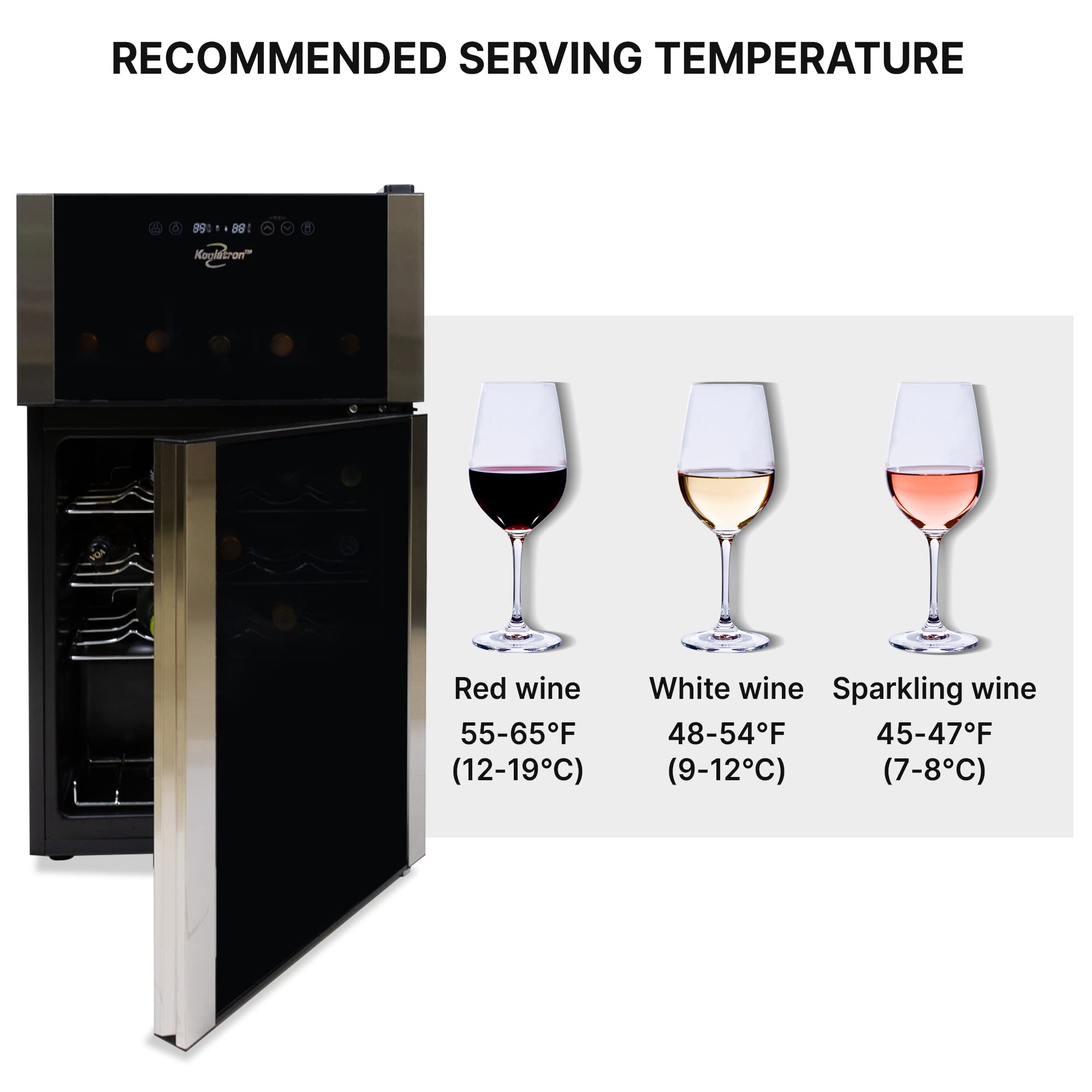 Koolatron 29 Bottle Wine Cooler Refrigerator Dual Zone Compressor Wine Fridge Freestanding for Red White Sparkling Wine Cellar Ideal for Home Bar Kitchen Apartment