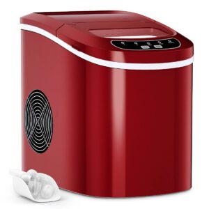 mat expert portable countertop ice maker, 26lbs/24h mini ice cube machine w/6 min processing 9 cubes, control panel, 2.2l water tank & 1.5lbs ice storage, ice scoop for party mixed drinks (red)