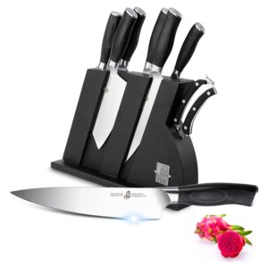 tuo 8 pcs chef knife set - professional knife block set sharpener steel, german stainless steel ergonomic pakkawood handle with gift box, fiery phoenix series - black