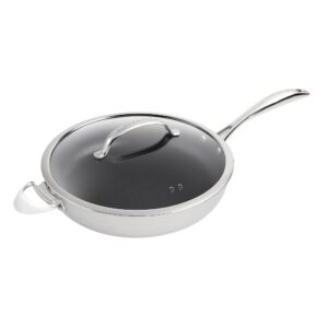 scanpan haptiq 5.25qt/12.5in nonstick induction suitable cov. saute pan, mirror polished stainless exterior