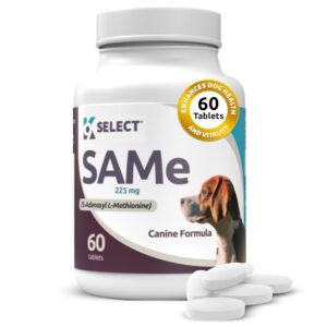 k9 select sam-e for dogs: 225mg, 60 tablets active s-adenosyl-l-methionine liver supplement - cognitive and joint health nutrition for medium and large dogs - same dog liver nutritional supplement