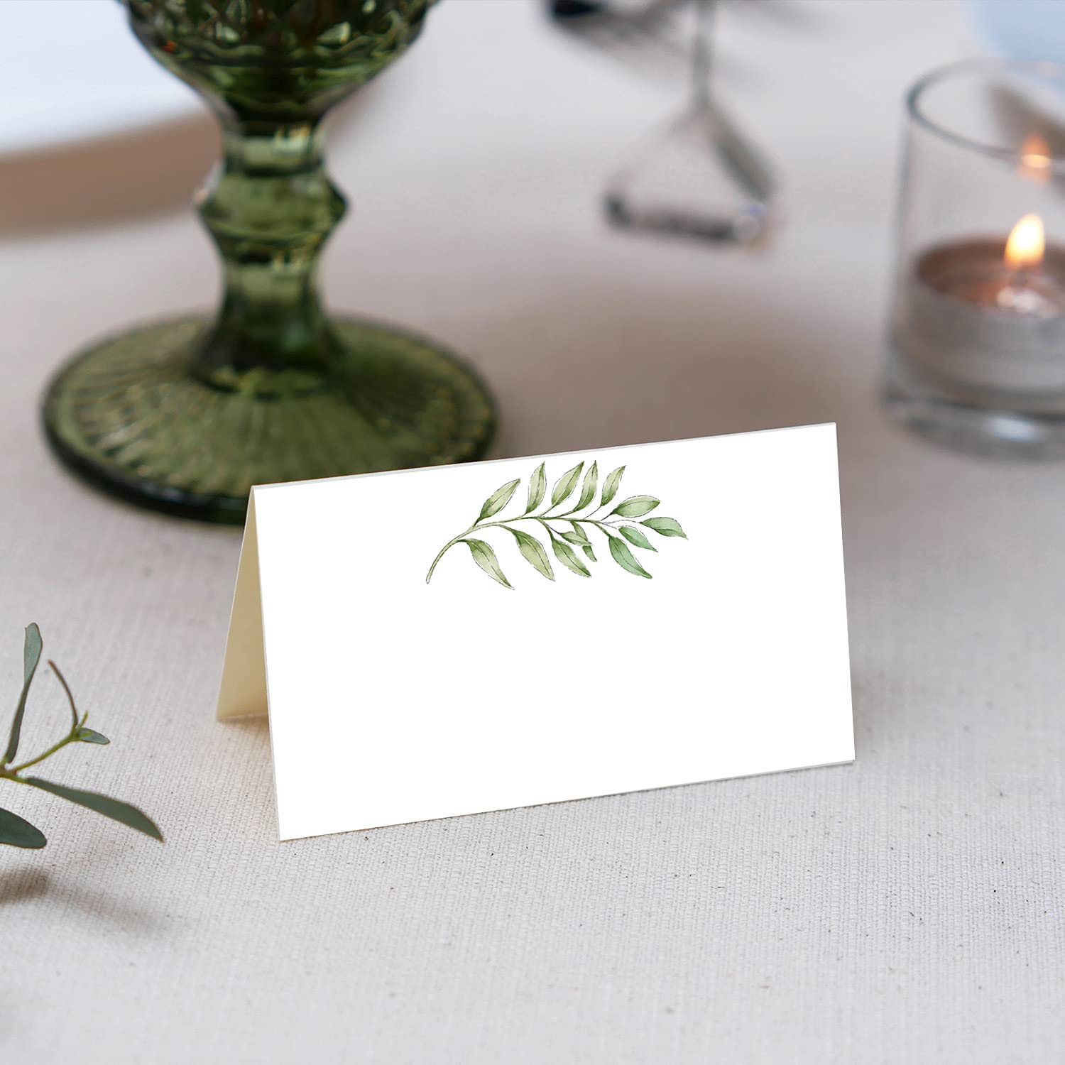 50 Pack Place Cards, Wedding Name Place Cards, Greenery Table Place Cards for Wedding or Party, Seating Place Cards for Tables, 2 x 3.5 Inches