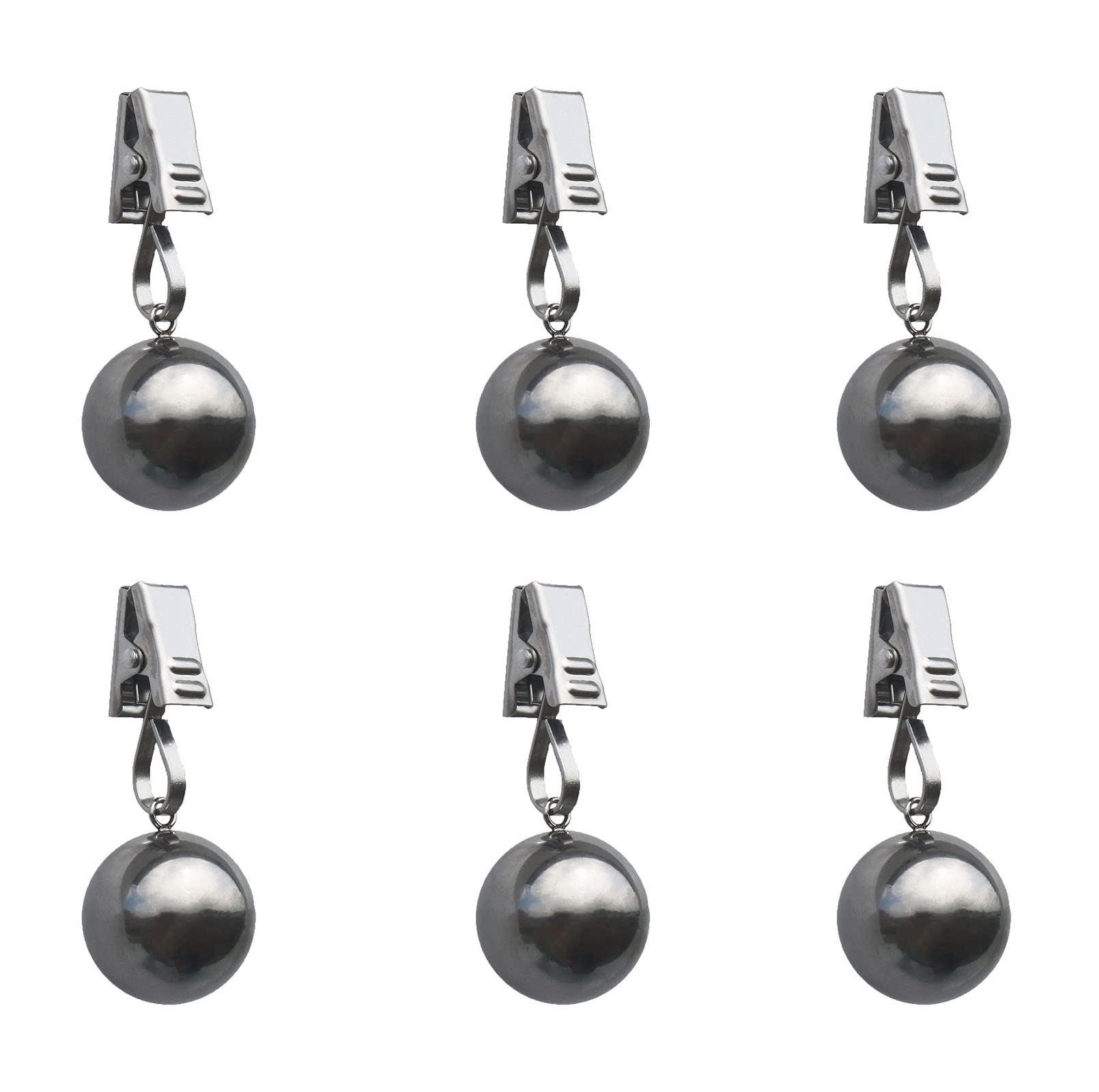 6 Pack Heavy Tablecloth Weights, Stainless Steel Balls with Rust-Resistant Clip, Weights for Curtains, Flags