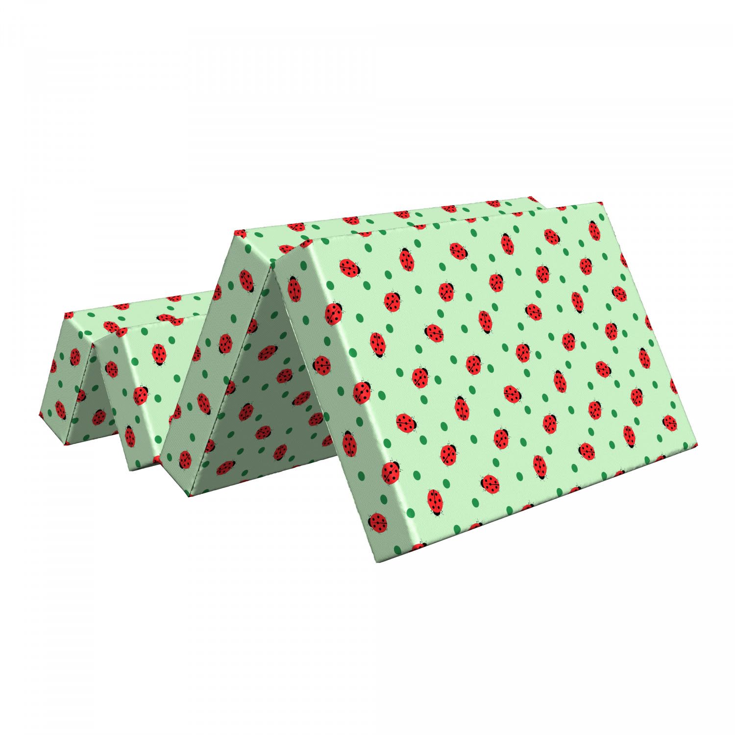 Ambesonne Ladybugs Foldable Mattress, Polka Dots with Insect, 74.8" x 39.4", Green Red Black