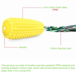 Dog Chew Toys for Aggressive Chewers Dog Corn Toothbrush Stick Teeth Cleaning Squeaky Toy with Chewing Rope for Medium Dogs Tough Dog Dental Teeth Cleaning Chew Toy (Yellow)