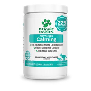 doggie dailies calming chews for dogs, 225 soft chews, melatonin for dogs with chamomile to help manage stress relief, calm & relaxation during thunderstorms, fireworks, travel, & separation