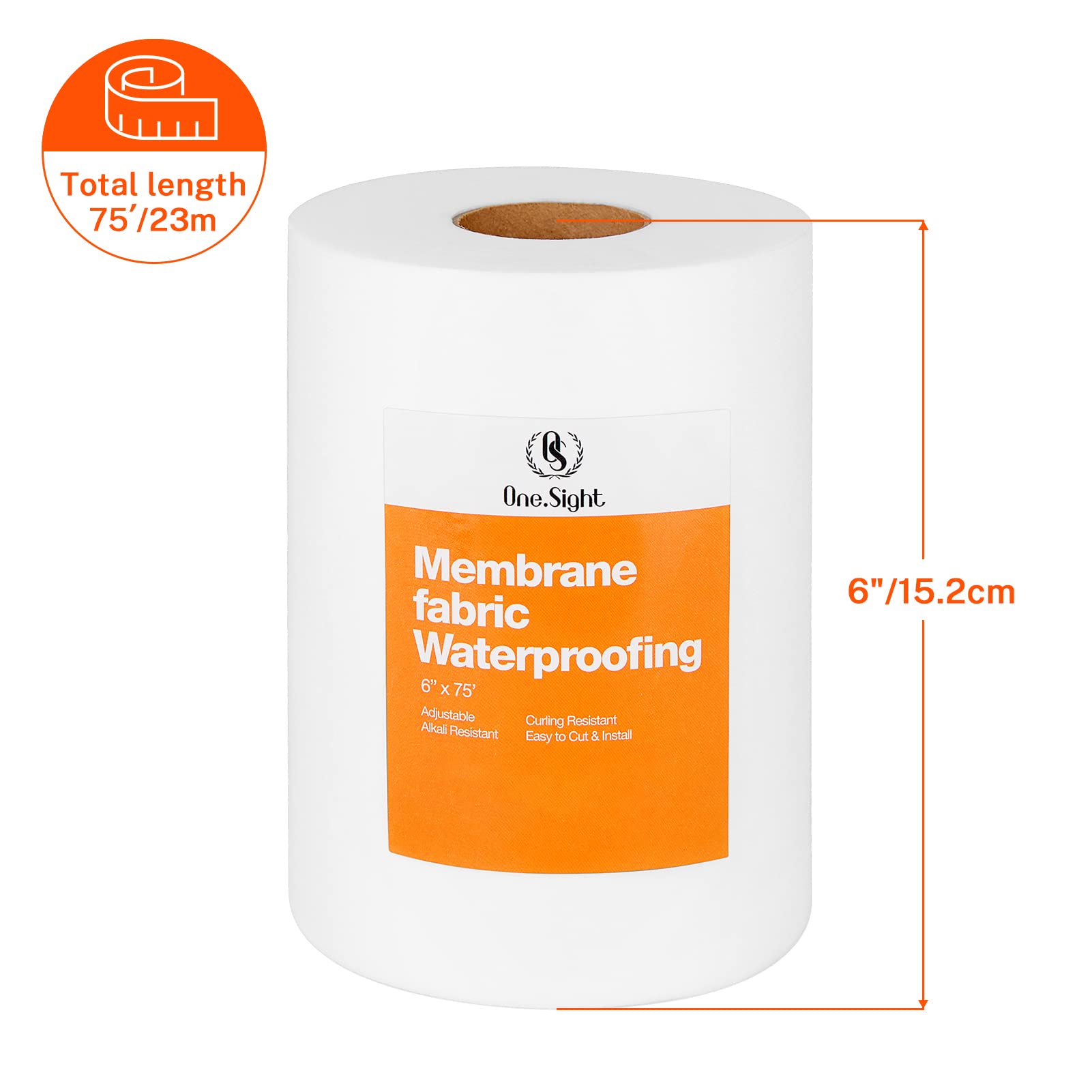 One Sight Waterproofing Membrane Fabric, 6 Inch X 75 Foot Roll Anti-Fracture Membrane Fabric, Non-Woven Waterproof Fiberglass Mesh Tape for Bathroom Shower Walls, Floors, Tiles