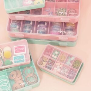 Craftelier - Mini Organizing Box with 10 Compartments for Scrapbooking and Craft Materials | Dimensions 14.6 x 9.1 x 3.2 cm (5.75“ x 3.6” x 1.25") - Transparent and Turquoise Color