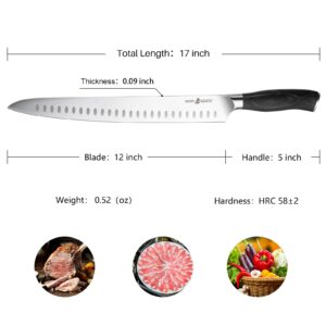 TUO Carving Knife, 12 inch Brisket Knife Slicing Knife Granton Edge Professional Slicer Meat Knife, Forged German Stainless Super Steel, Pakkawood Handle with Gift Box, Fiery Phoenix Series - Black