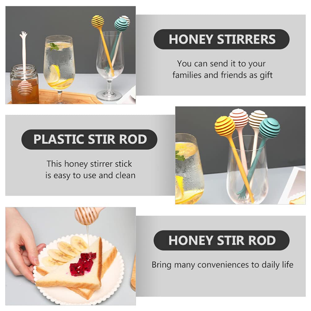 NUOBESTY 4pcs Honey Dippers Plastic Honey Stirrer Sticks Honey Spoon Syrup Stirrers for Honey Jar Dispense Drizzle Honey Kitchen Gadgets Green Beige Yellow