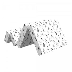 Ambesonne Penguin Foldable Mattress, Skiing Penguins in Scarves, 74.8" x 35.4", White Black