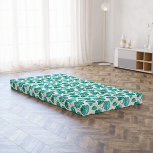 Ambesonne Green Leaf Foldable Mattress, Rainforest Jungle Leaf, 74.8" x 39.4", Sea Green White Teal