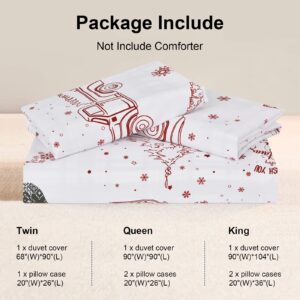 Lyacmy Christmas Duvet Cover Set Twin Reindeer Comforter Cover Set 2 Pcs Christmas Tree Bedding Cover White and Red Grid Quilt Cover with Zipper Closure(1 Duvet Cover, 1 Pillow Shams)