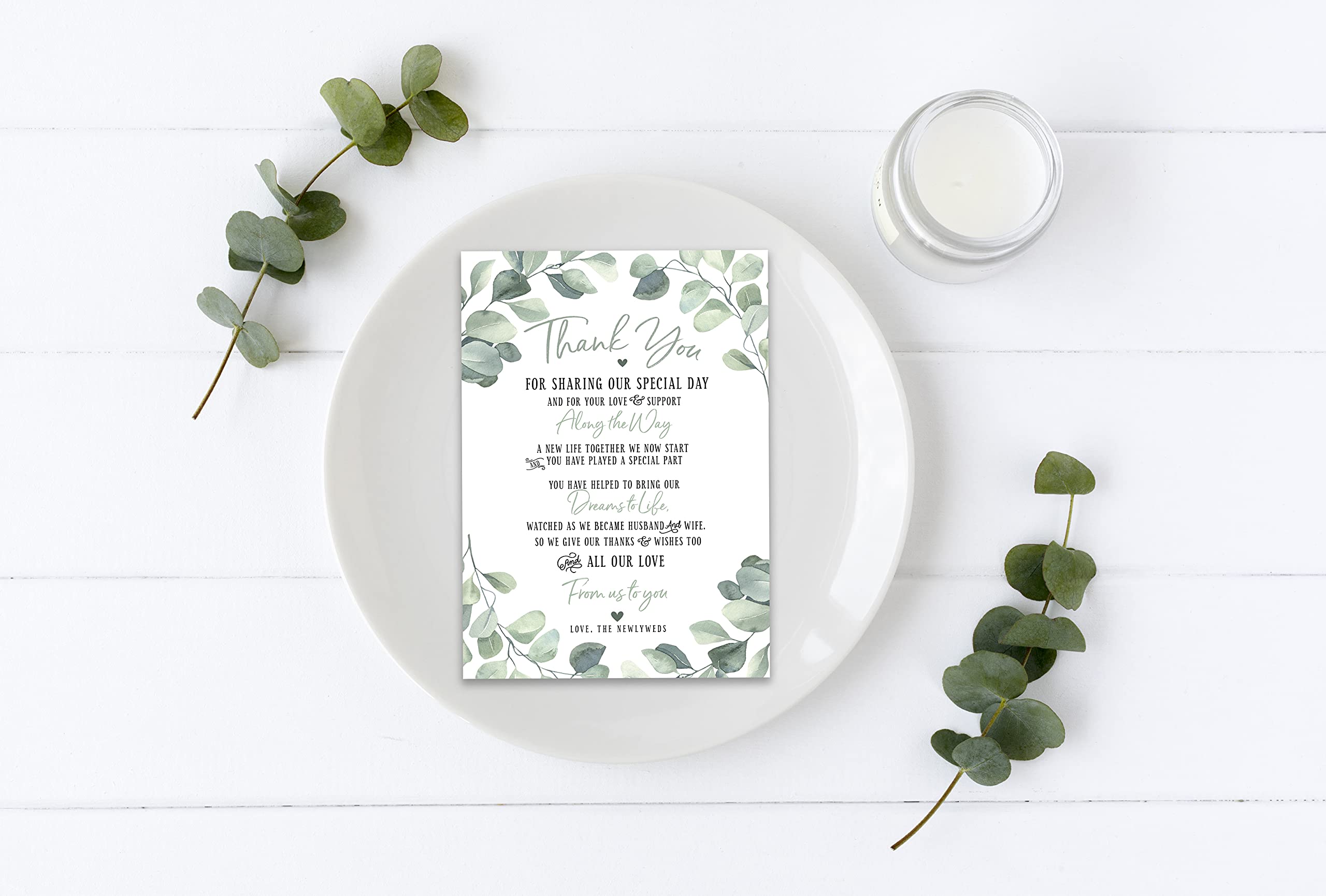 Your Main Event Prints 50 Eucalyptus Wedding Thank You Place Setting Cards - Perfect for Adding to Table Centerpieces and Wedding Decorations for Receptions - Pack of 50 Cards