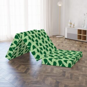 Ambesonne Leaves Foldable Mattress, Composition of Nature, 74.8" x 39.4", Pale Green Fern Green