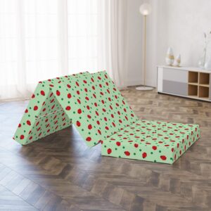 Ambesonne Ladybugs Foldable Mattress, Polka Dots with Insect, 74.8" x 39.4", Green Red Black