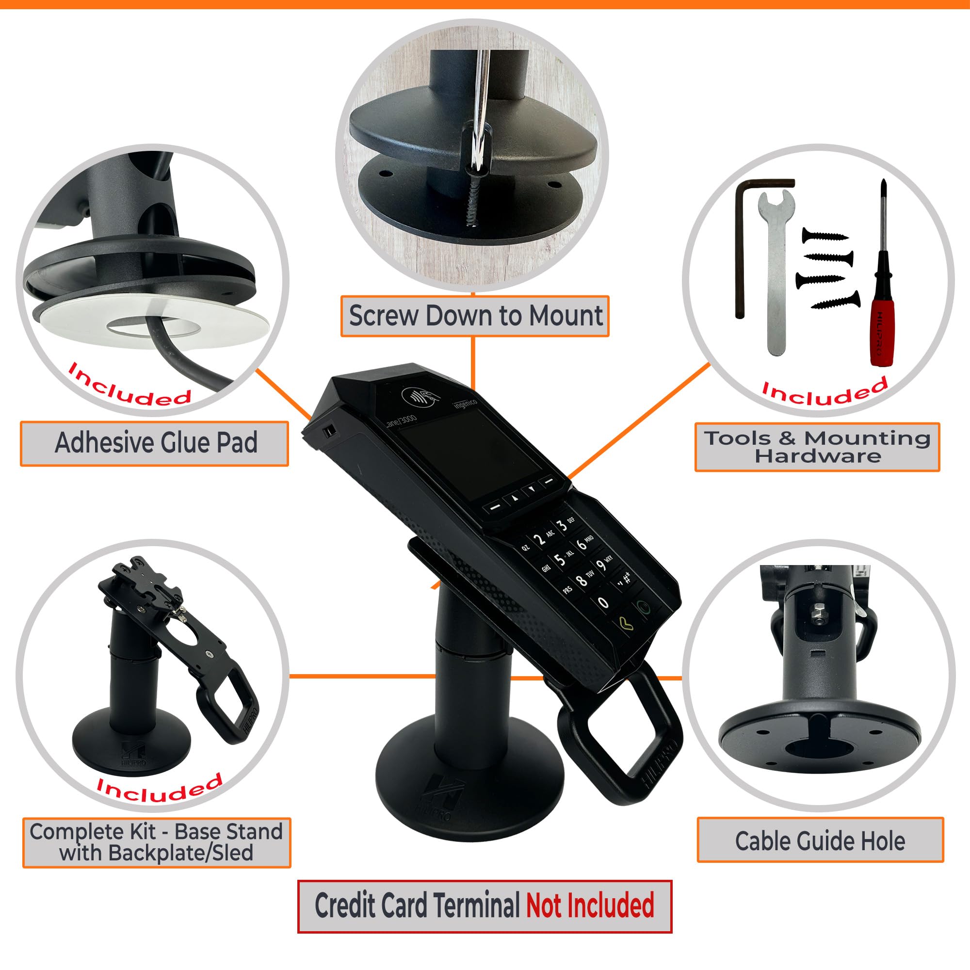 Hilipro Point of Sale Stand -Swivel Stand for Ingenico Lane 3000, 3600, 5000, 7000, 8000,Axium RX5000, Axium RX7000, Axium RX9000 and Desk 1500 pinpad.