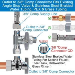 YUHX Brass Angle Stop Add-A-Tee Valve for TOTO Washlet Bidet and Handheld Sprayer, 3/8 Inch Compression Shut Off 3 Way Diverter Connector, 3/8"x3/8"x3/8" or 1/2" Toilet T Adapter