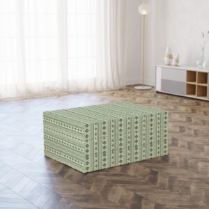 Ambesonne Aztec Foldable Mattress, Tribal National Borders, 74.8" x 35.4", Reseda Green and Beige