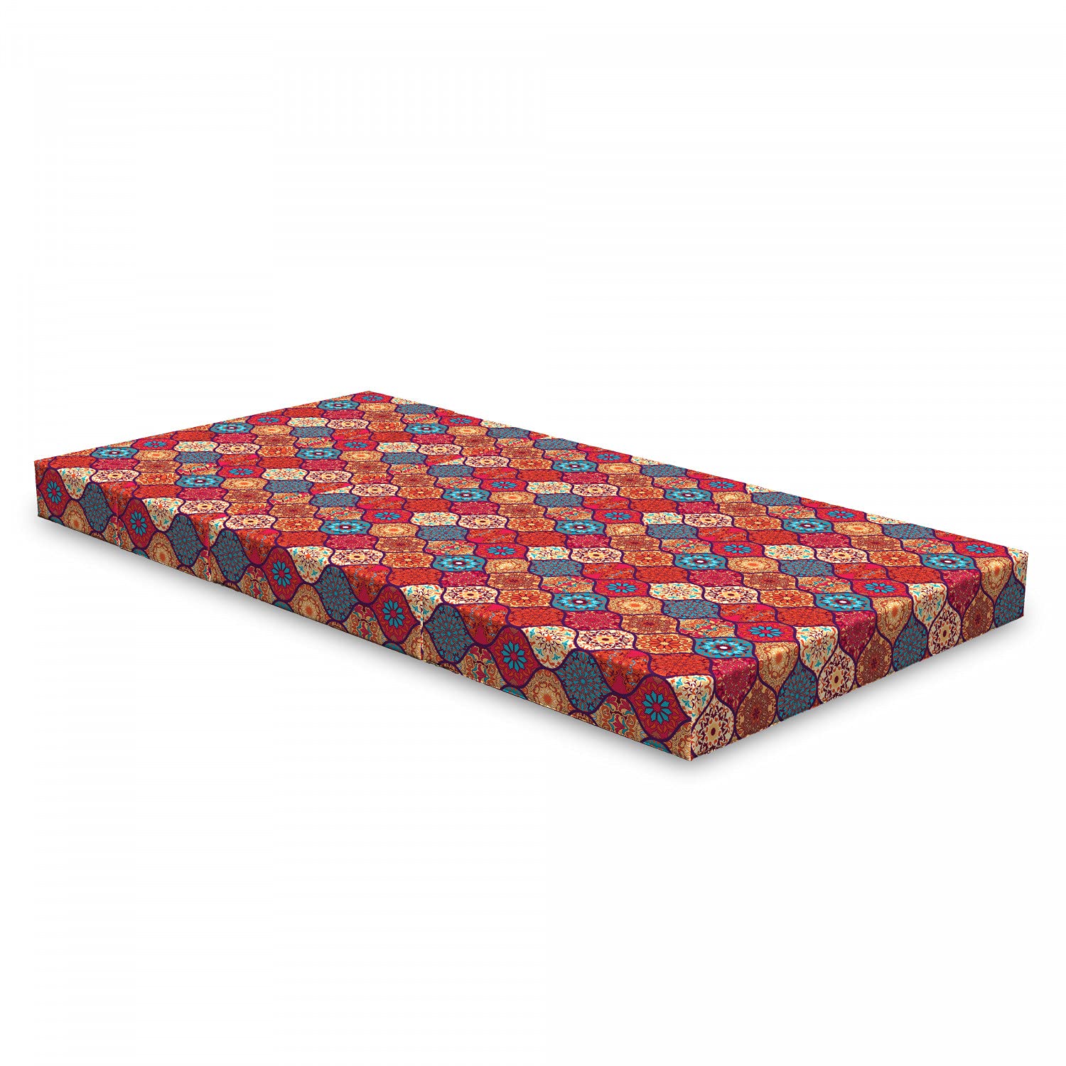 Ambesonne Moroccan Foldable Mattress, Oriental Wavy Natural, 74.8" x 39.4", Multicolor